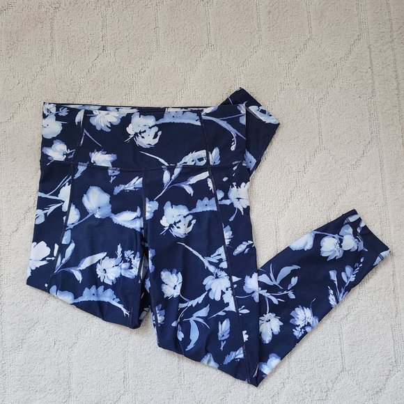 Athleta | Pants & Jumpsuits | Athleta Navy Blue Water Flower Floral ...